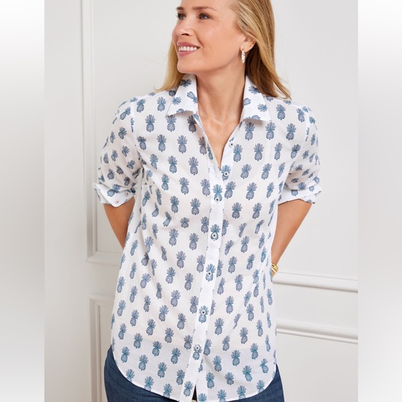 Talbots | Tops | Talbots Cotton Button Front Shirt Pineapple Medallion Womens 2x Bluewhite ...